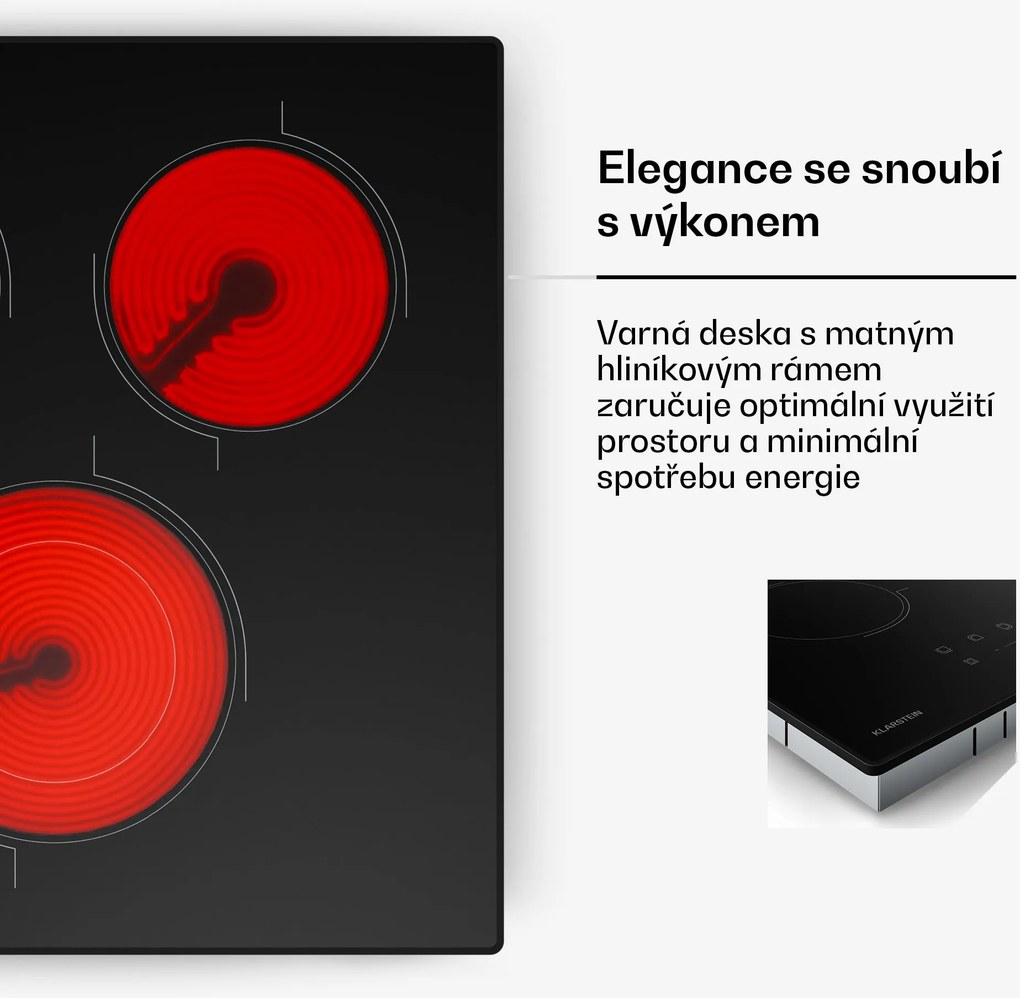 Klarstein Velaire sklokeramická varná deska | Elegantní, minimalistická, úsporná na prostor | 3 varné zóny | 4100 W | 45 cm