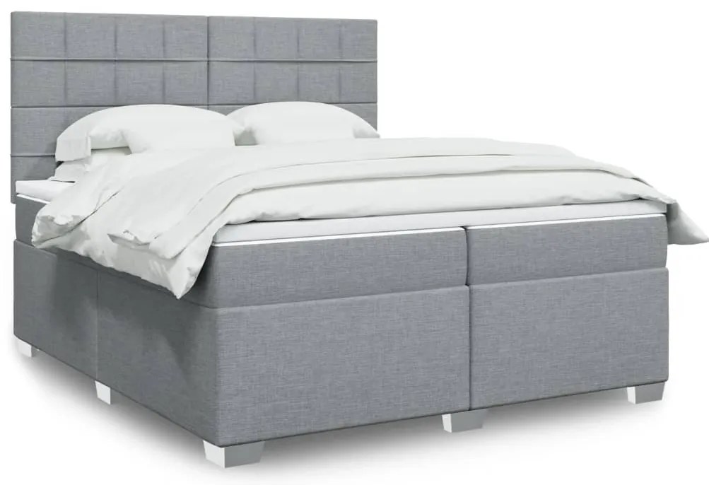 Box spring postel s matrací světle šedá 200 x 200 cm textil