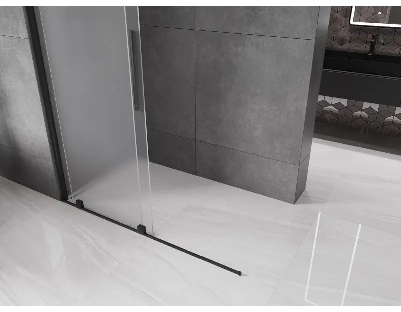 Mexen Velar, sprchová zástěna s posuvnými dveřmi Walk-in 150 x 200 cm, 8mm sklo námraza, černá matná, 871-150-000-33-70
