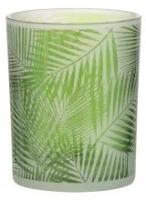 Bílo zelený skleněný svícen s palmovými listy S - 10*10*12,5 cm