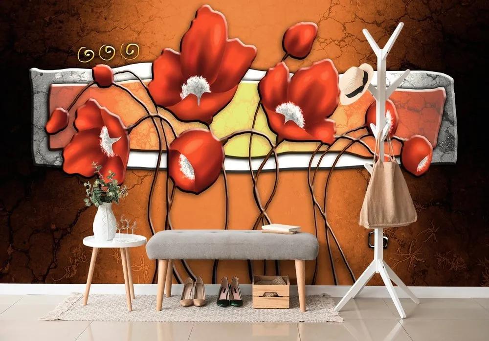 Tapeta abstraktní červené květy - 150x100 cm