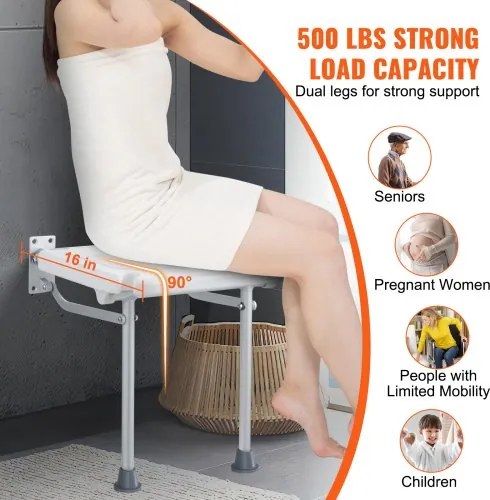 skládací sedátko do sprchy PE 39,9 × 37,6 cm nástěnná sprchová lavice 226,8 kg