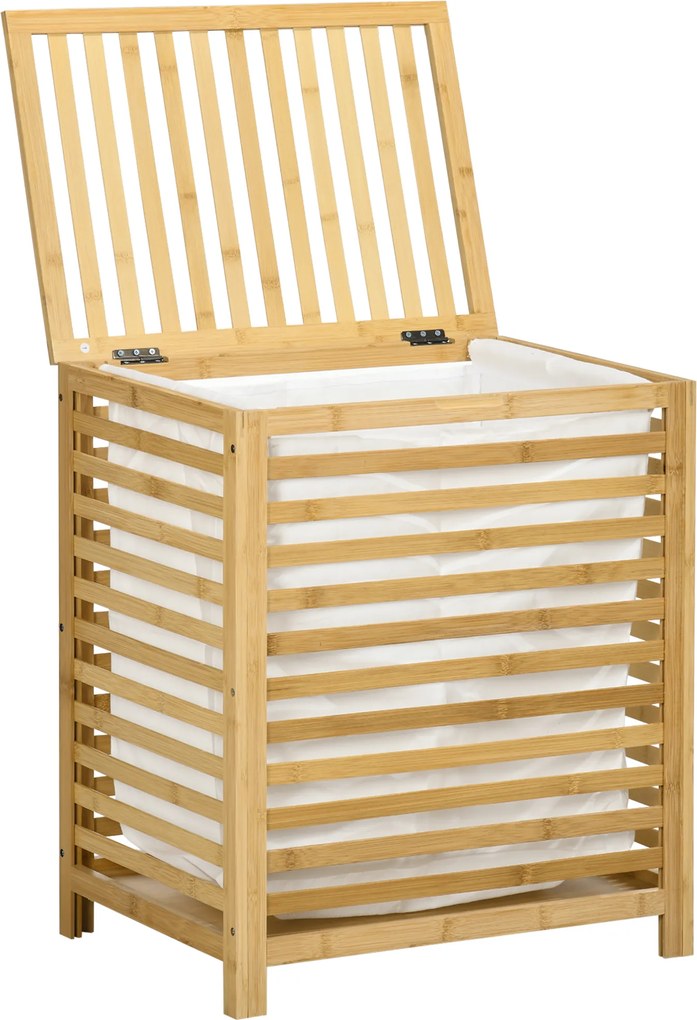 HOMCOM Koš na prádlo 55L Bambusová truhla na prádlo s víkem a vyjímatelným pytlem na prádlo do ložnice a koupelny 50x36x60cm Příroda