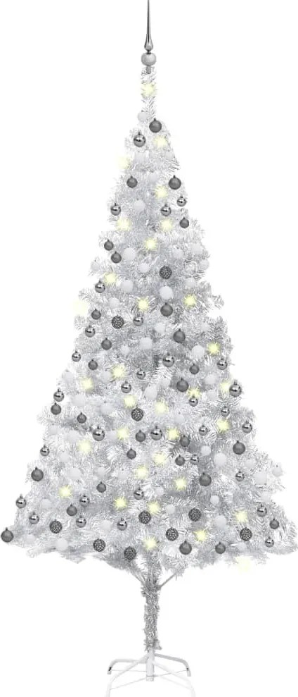 vidaXL Umělý vánoční stromek s LED a sadou koulí 210 cm PET [3077510] Barva: Růžová
