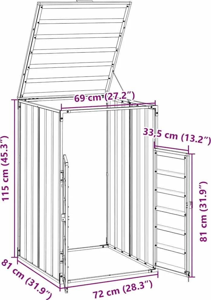 vidaXL Box na 1 popelnici 72 x 81 x 115 cm ocel [4006171] Barva: Šedá