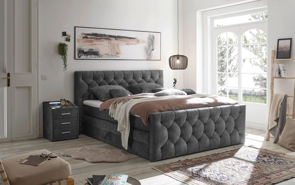 XXXLutz POSTEL BOXSPRING, 180/200 cm, antracitová MID.YOU - Postele s úložným prostorem - 002220049102