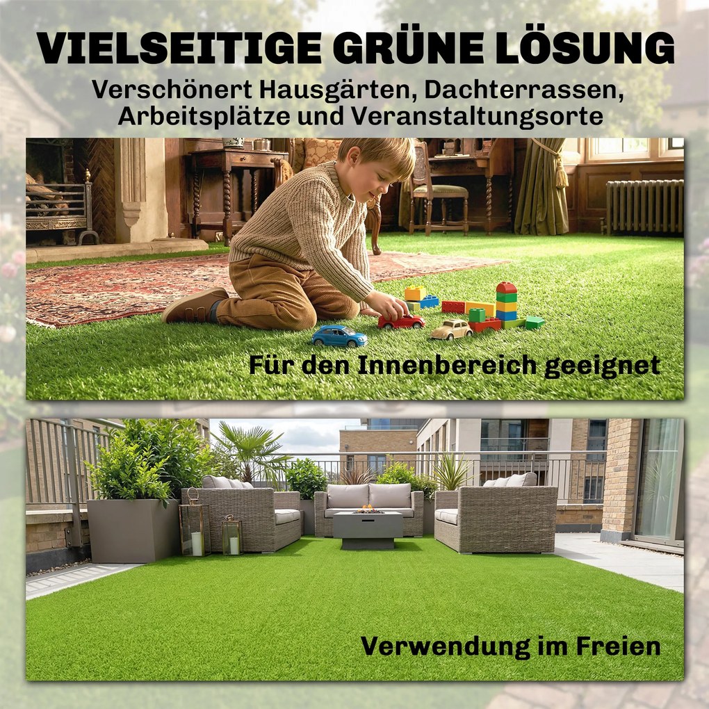 Umělý trávník Outsunny 1 × 4 m, výška vlasu 10 mm, samoodvodňovací — zelený