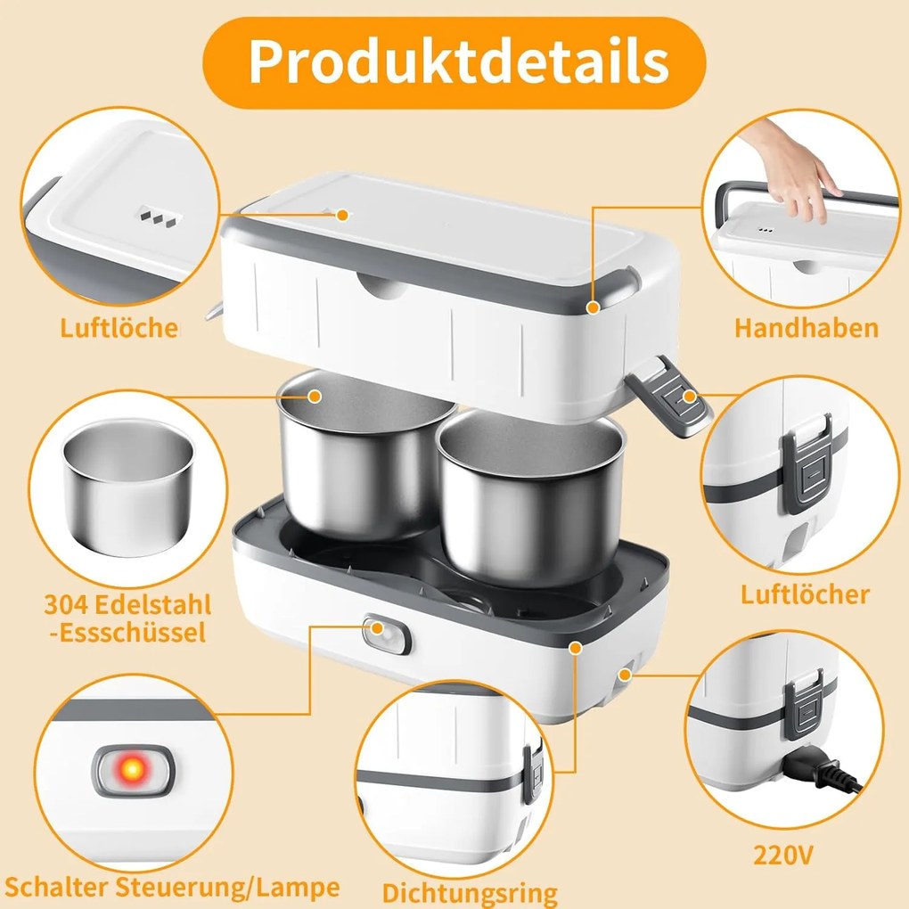 Elektrický obědový box, přenosný ohřívač jídel na cesty Kiseely (T86535363), Barvy a parametry Bílá