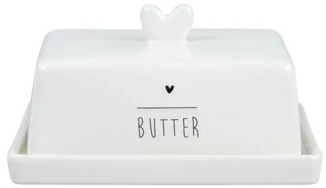Dóza na máslo BASTION COLLECTIONS, keramika, bílá s černým textem BUTTER, 12x15x8cm