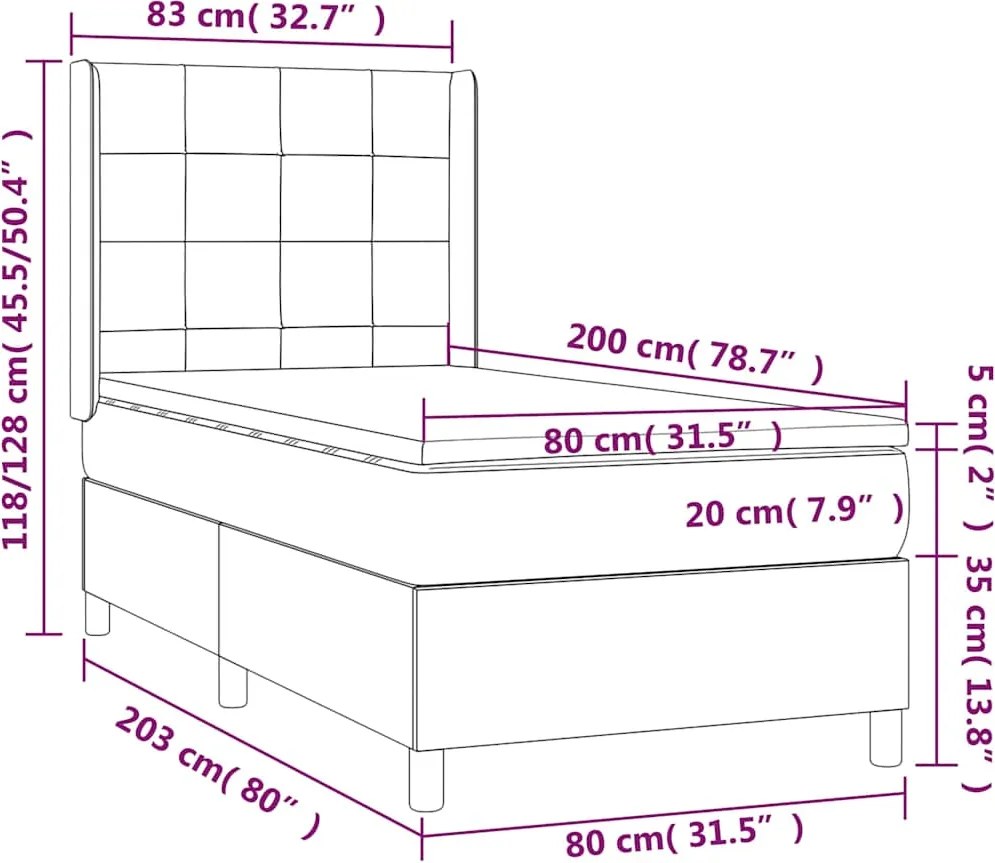 Box spring postel s matrací tmavě šedá 80 x 200 cm samet 3132646
