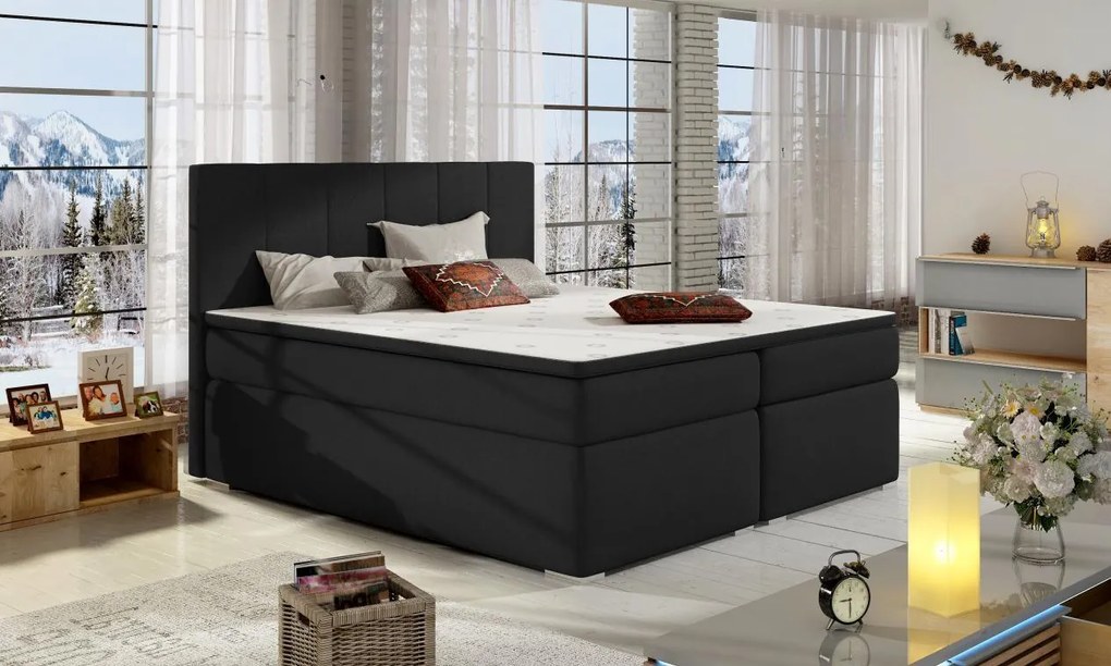 ZETKA BOLERO 200x200 moderní boxspring postel s úložným prostorem černá 180 x 126 x 205 cm