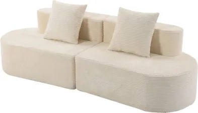 HOMCOM 3místná pohovka, manšestrový samet 245 cm, obývací pokoj, hluboké sedadlo, 2 polštáře, vakuově stlačená, bez montáže, krémová