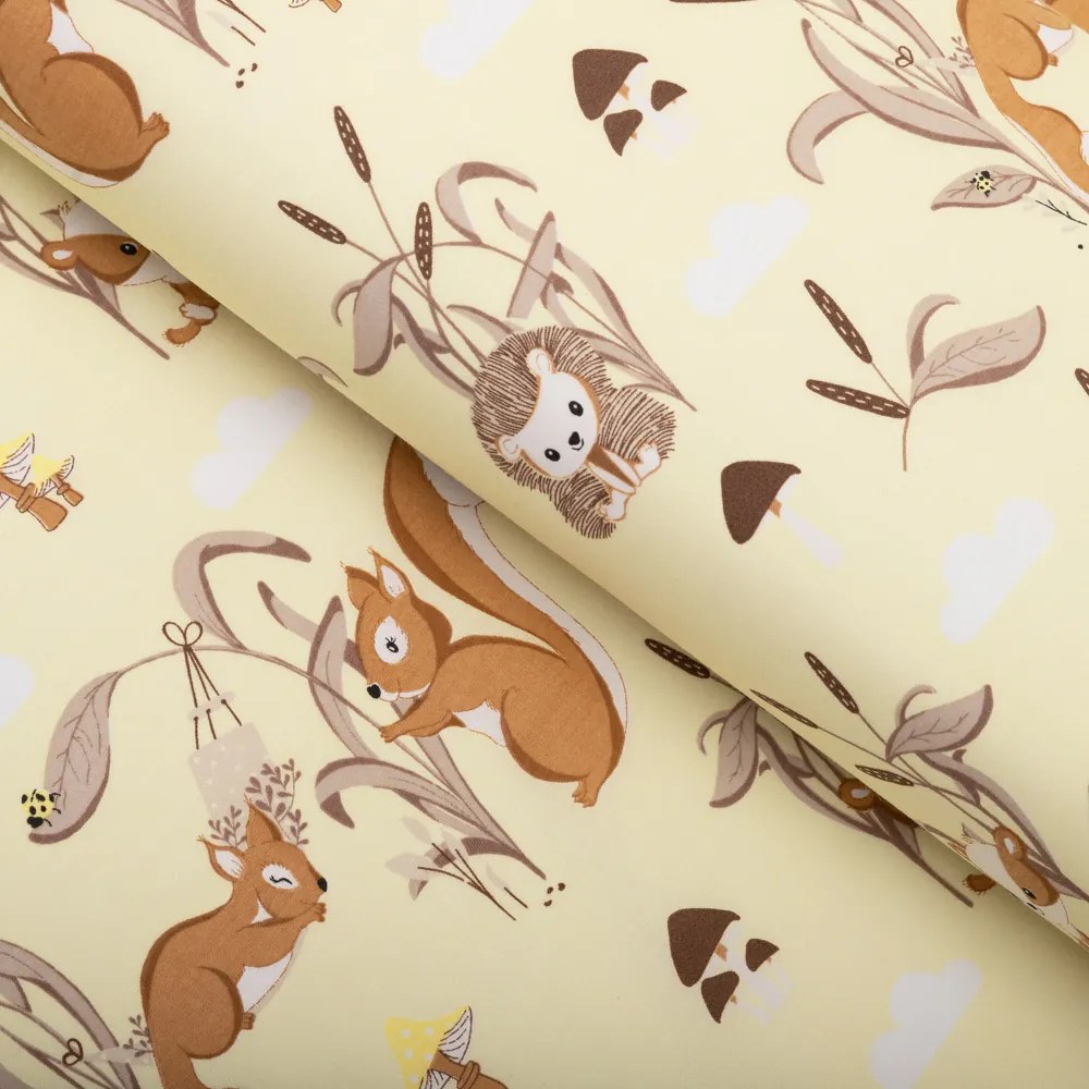 Biante Dětský bavlněný povlak na polštář s lemem Sandra SA-700 Veverky a ježci na světle vanilkovém 40 x 40 cm