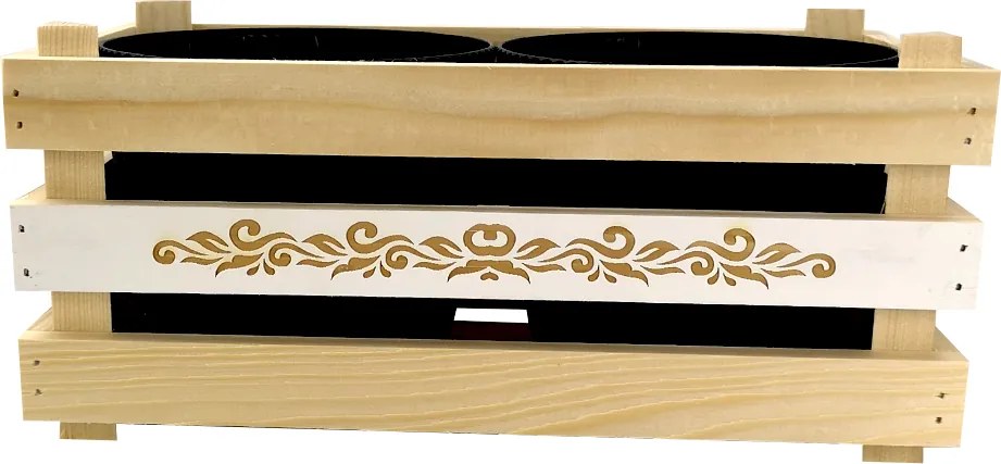 AMADEA Dřevěný obal na dva květináče s motivem krajky, 32x17x15cm, dřevěný květináč