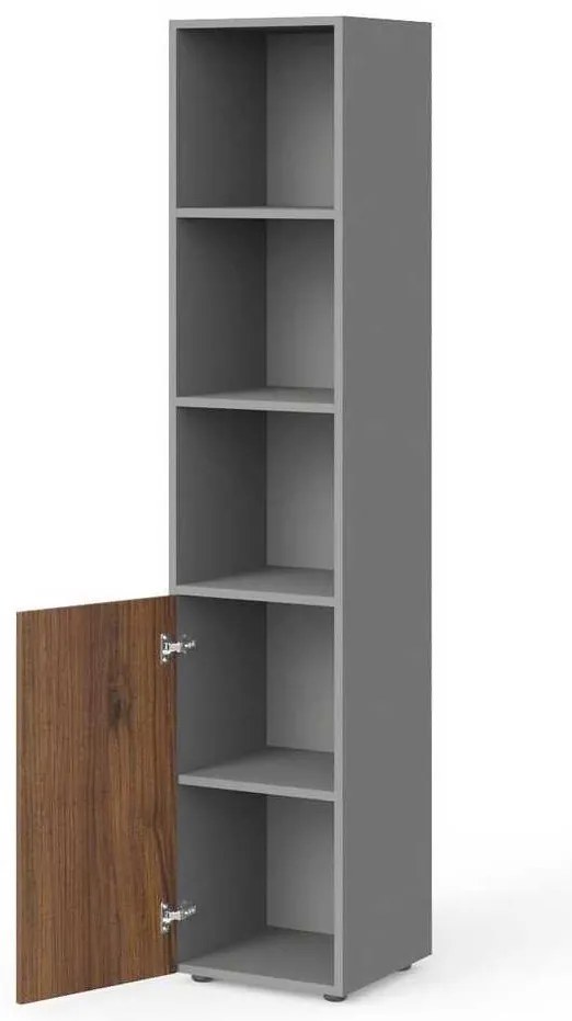 Vysoká skříň Manager 39,9 x 42,2 x 196,5 cm, levá, ořech warmia / šedá