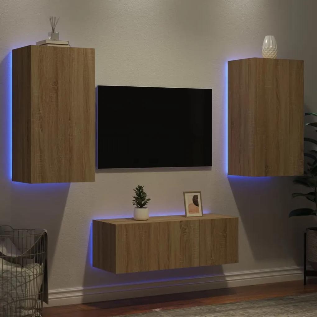 vidaXL 4dílná obývací stěna s LED osvětlením kompozitní dřevo [3216820] Barva: Bílá