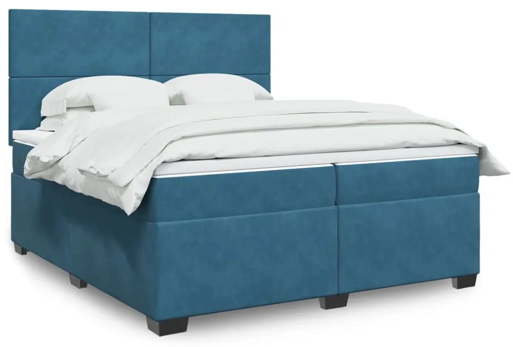 Box spring postel s matrací modrá 200 x 200 cm samet 3291000
