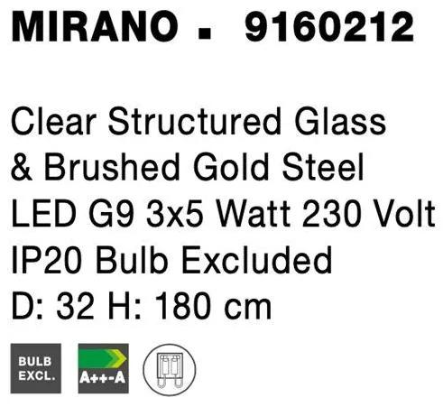 Nova Luce Závěsné svítidlo MIRANO čiré strukturované sklo a broušená zlatá Ocel G9 3x5W