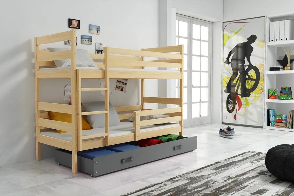 ImportWorld Dětská patrová postel Liběna - 2 osoby, 80x190 s úložným prostorem – Borovice, Grafit