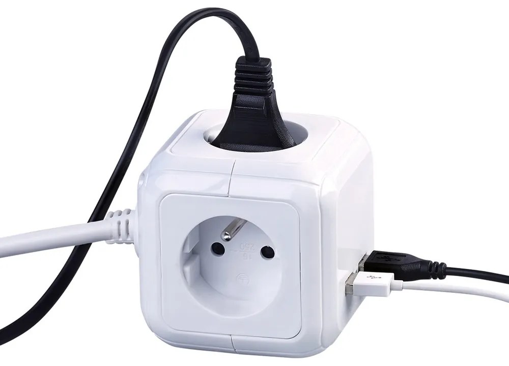 Kostka se zásuvkami s USB 4Z - 2m, bílá