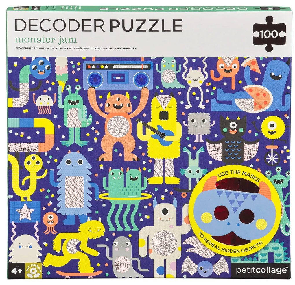 Petit Collage Puzzle příšerky 100 ks s 3D brýlemi