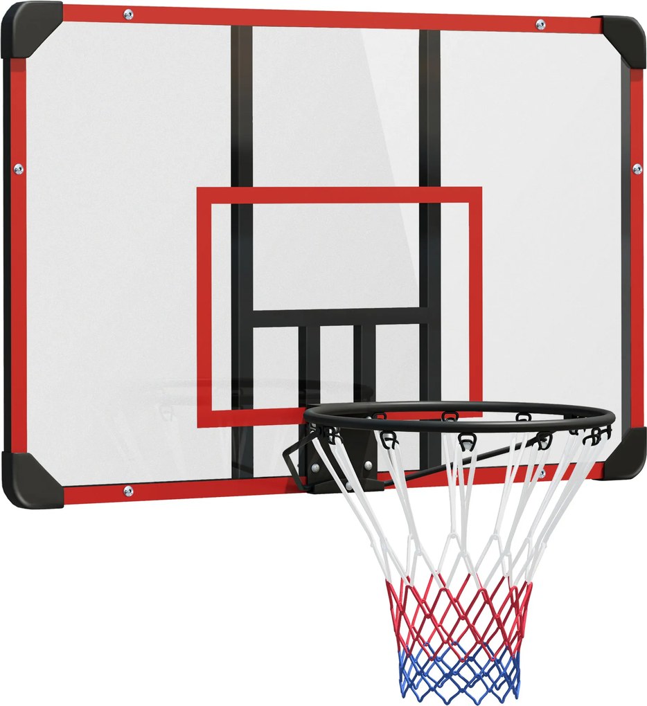 SPORTNOW basketbalový koš, basketbalová deska s košem, basketbalová síť s basketbalovou deskou, nástěnná, pro venkovní použití, ocel, 113 x 61 x 73 c…