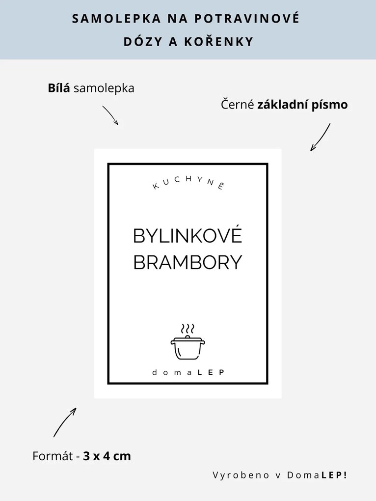 Samolepka na kořenky BYLINKOVÉ BRAMBORY bílá 3 × 4 cm základní písmo