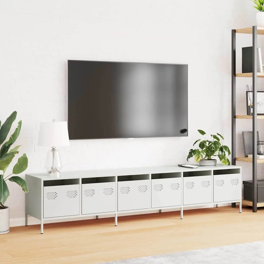 TV skříňka bílá 202 x 39 x 43,5 cm ocel válcovaná za studena 3307154