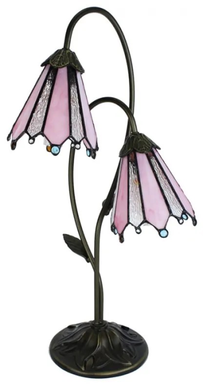 Stolní lampa Tiffany Flowerbell pink – 35x18x61 cm
