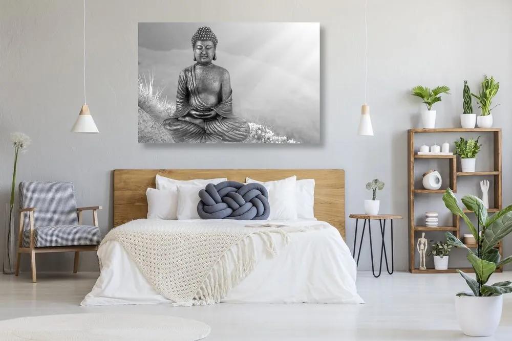 Obraz socha Budhy v meditující poloze v černobílém provedení Varianta: 120x80