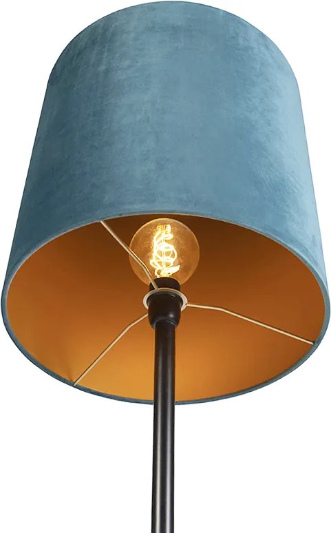 Stojací lampa s černým sametovým stínítkem modré barvy se zlatem 40 cm - Simplo