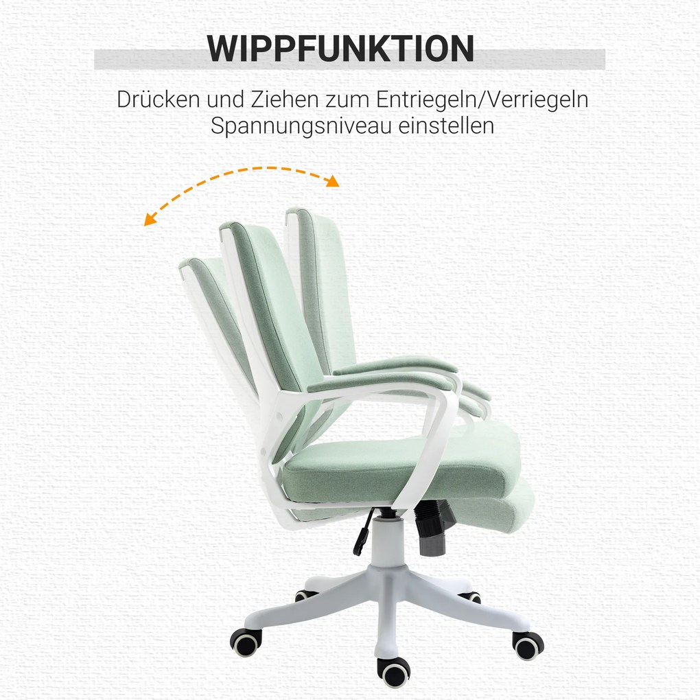 Kancelářská židle Vinsetto ergonomická s houpací funkcí čalouněná 360° otočná kolečka polyester zelená 62x69x92-100cm