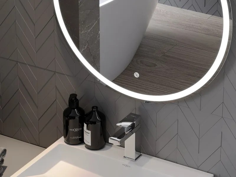 Mexen Gobi, LED kulaté koupelnové zrcadlo s podsvícením 70 cm, 6000K, ochrana proti zamlžování, 9801-070-070-611-00