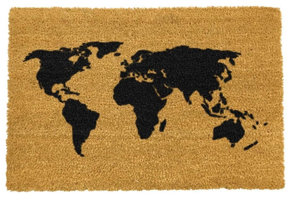 Rohožka z přírodního kokosového vlákna Artsy Doormats World Map, 40 x 60 cm