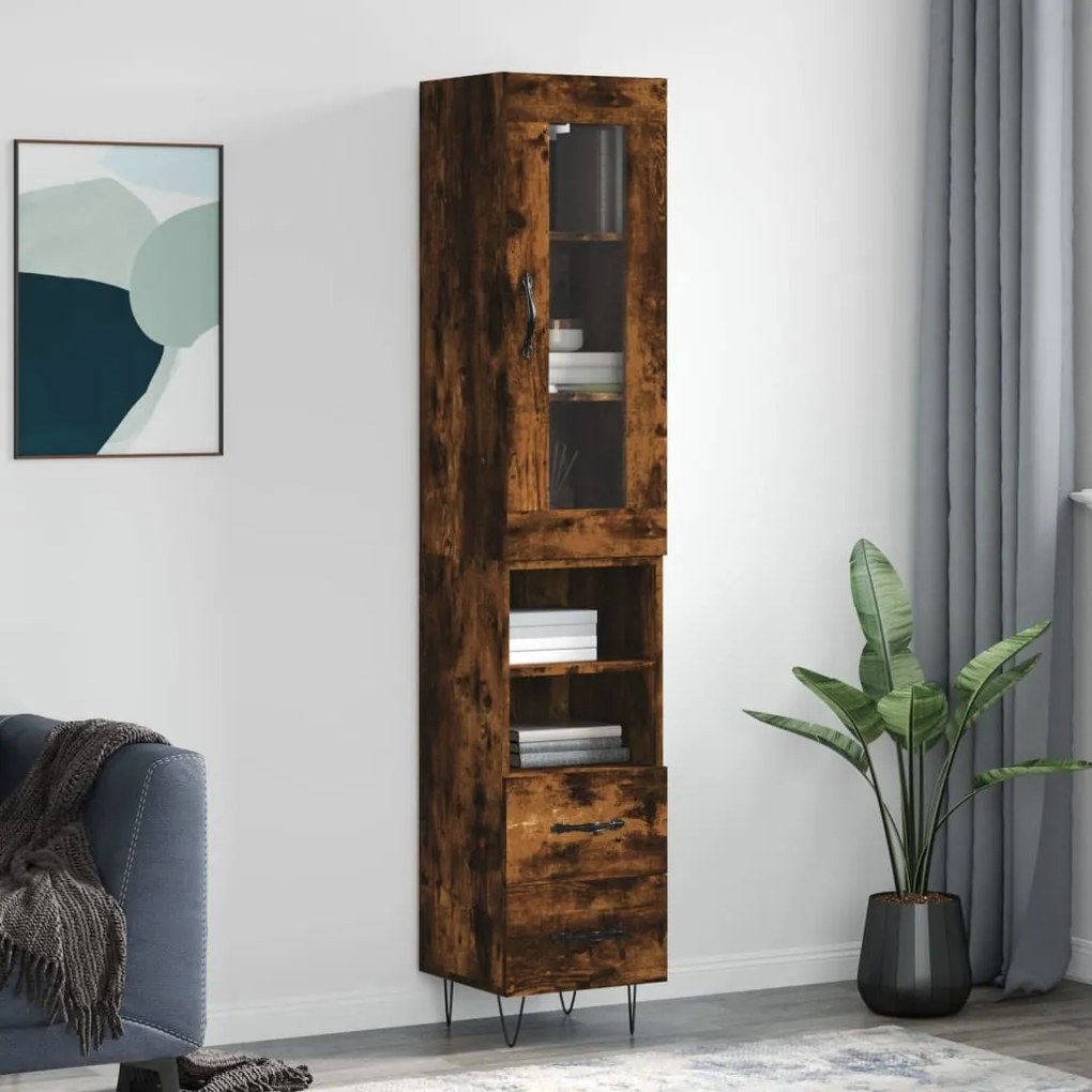 vidaXL Skříň highboard 34,5 x 34 x 180 cm kompozitní dřevo [3199331] Barva: kouřový dub