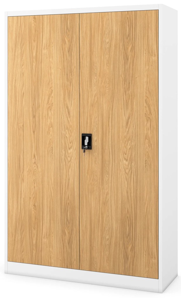 Kovová kancelářská skříň na dokumenty široká bílá bílá/zlatý dub, 1150x1850x400 mm: JAN II Eco Design