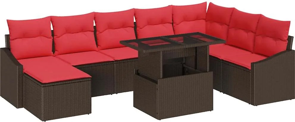 Set pohovek 9 ks Hnědá a červená polyratan 3349060