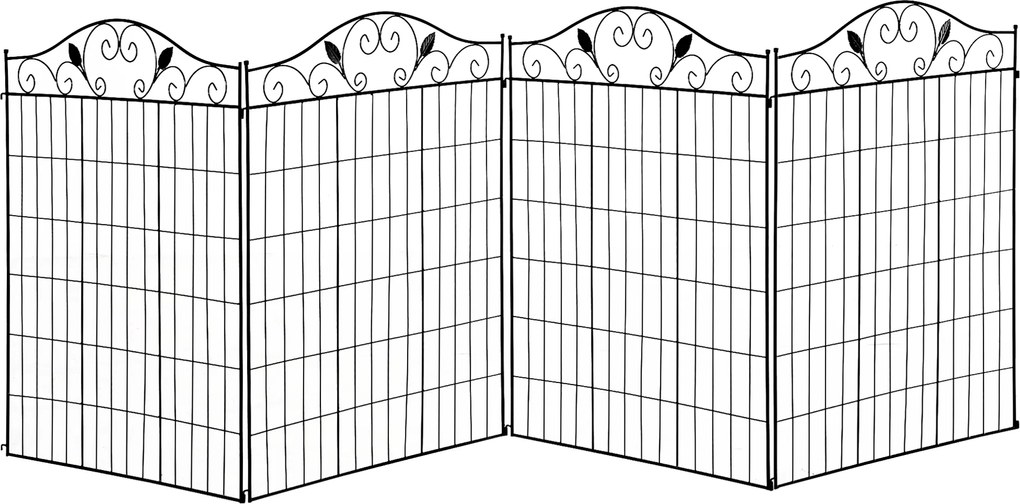 Outsunny zahradní plot sada 4 ks Dekorativní kovový plot, 365x112cm, pro balkon a zahradu, černý| Aosom