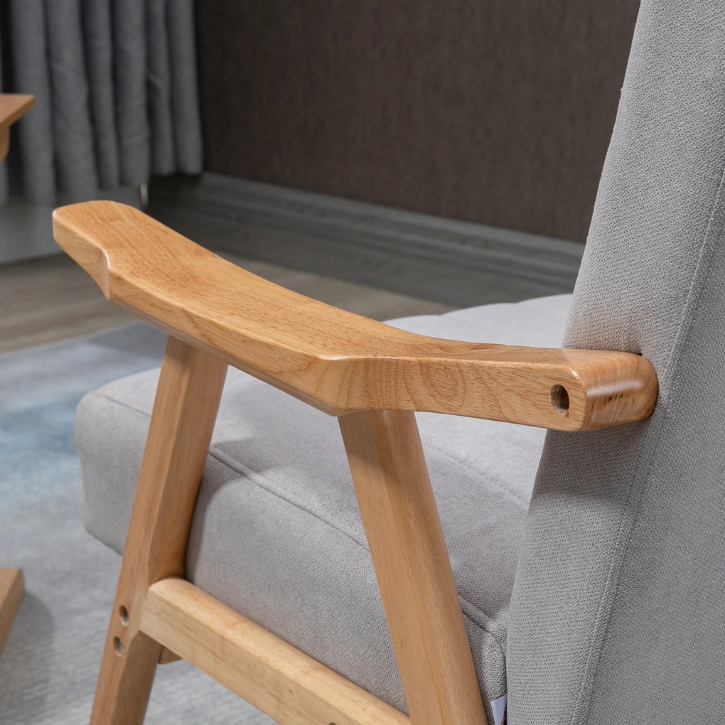 Křeslo HOMCOM Čalouněné křeslo s područkami Křeslo do obývacího pokoje Relaxační křeslo Scandi design Nohy z gumového dřeva Světle šedá barva do obýv…