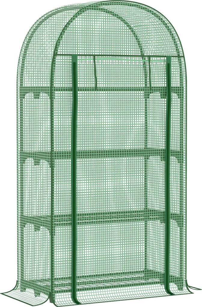 Outsunny Mini Skleník na Balkon s 4 Policemi, Mini Skleník, Zeleninový Skleník, Růstový Dům, Studený Rám, Kov, Zelený, 80 x 49 x 160 cm