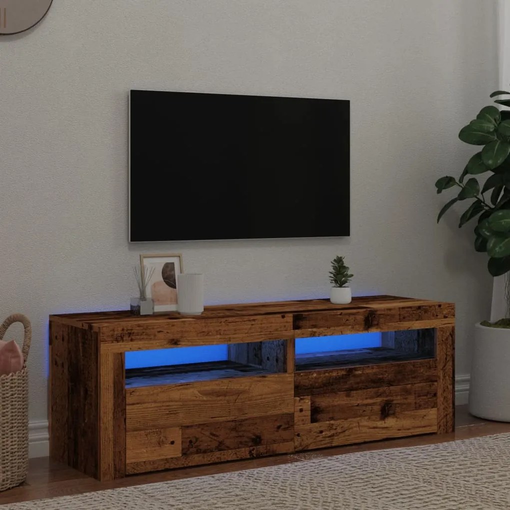 TV stolek s LED old wood 120 x 35 x 40 cm kompozitní dřevo