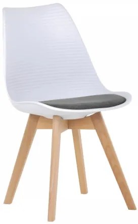 Jídelní židle bílá plastová skořepina sedák šedá látka masiv přírodní buk CT-X7056 GREY