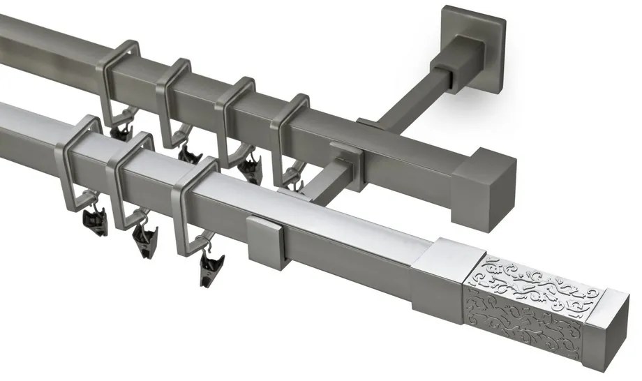 Garnýž kovová 160 cm dvouřadá - dvojitá 20x20 Trescano matná stříbrná