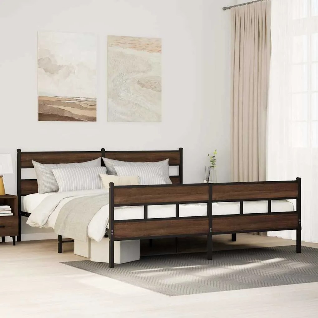 Kovový rám postele bez matrace hnědý dub 183 x 213 cm 3308479