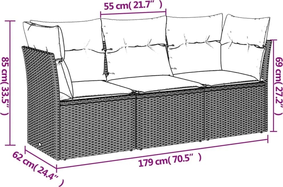 vidaXL 3dílná zahradní sedací souprava s poduškami polyratan [3217213] Barva: Černá a krémová