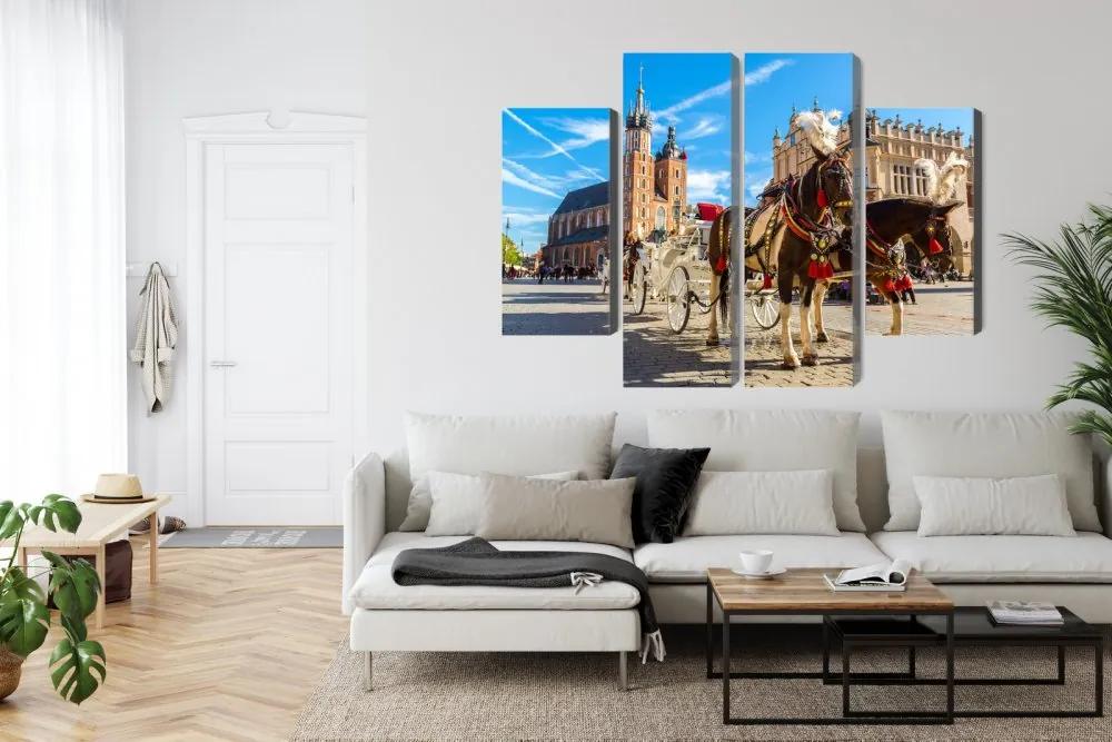 Vícedílný obraz Koňské Povozy Na Náměstí V Krakově Nedostatek Nedostatek Plátno Canvas 160x120