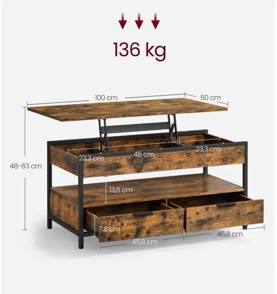Konferenční stolek se zvedací deskou NYRO hnědá/černá