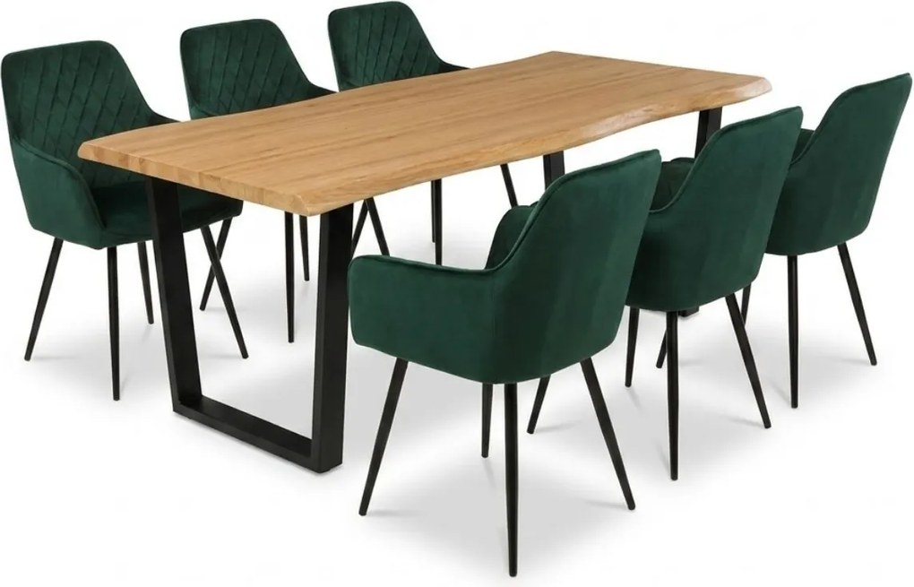 Vikio Jídelní set pro 6 osob 180x90 cm dub noha U zelená židle s područkami VJS168-6Z