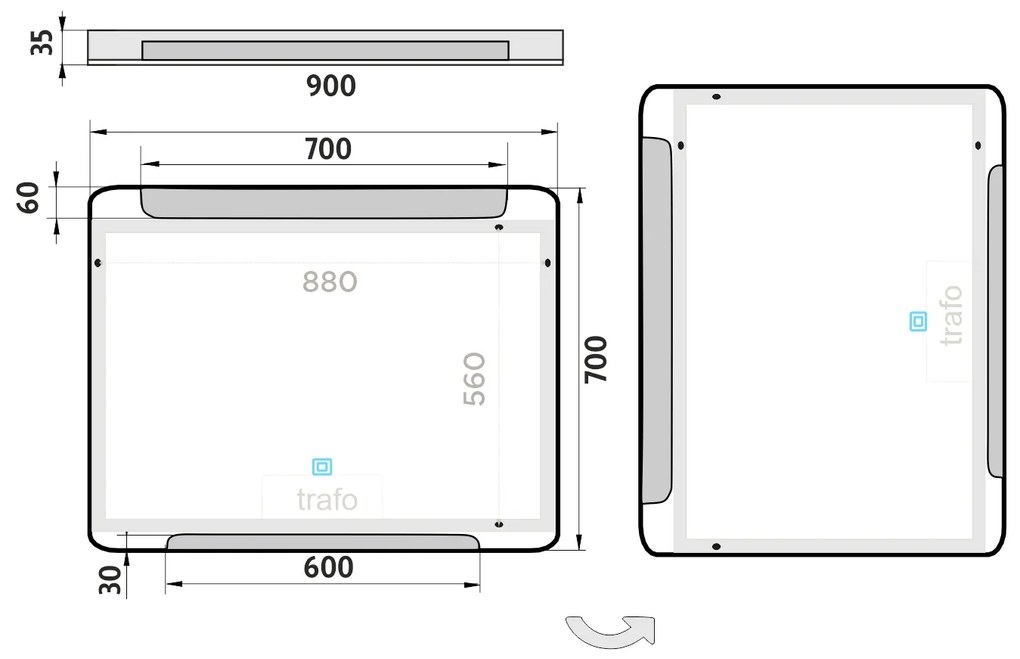 Nimco LED zrcadlo 900x700 s dotykovým senzorem ZP 22019V