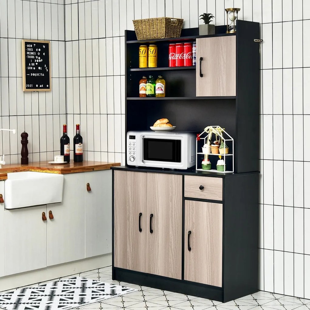 Costway Kuchyňská skříňka 180 cm s nabíjecí stanicí a pracovní deskou